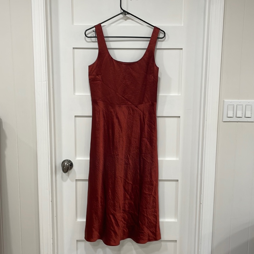 Vince. Brand Rust Colored Silk Midi Dress - Gem